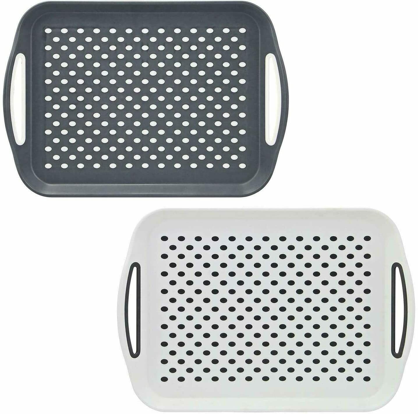 🔥2x Anti Non Slip Serving Tray Easy Grip Food Dinner Drink Plastic ...
