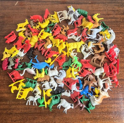 Vintage Plastic Farm Animals Mix Lot Cows Ducks Sheep Goats Birds Mid ...