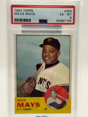 CENTERED 1963 TOPPS VINTAGE BASEBALL WILLIE MAYS #300 PSA 6 san ...