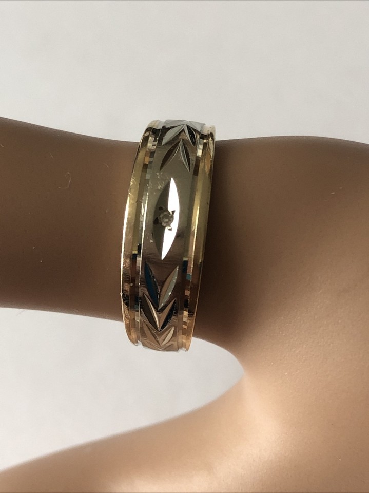 Vintage TB 10KP Two Tone Gold Diamond Cut Wedding 7mm Band Ring sz. 8. ...