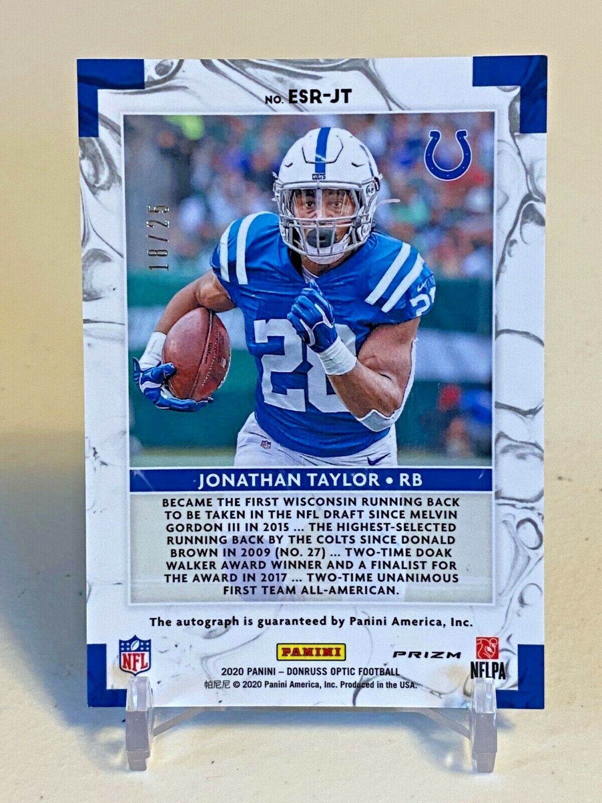 2020 Donruss Optic JONATHAN TAYLOR Auto /25 Elite Series Rookies No.ESR ...
