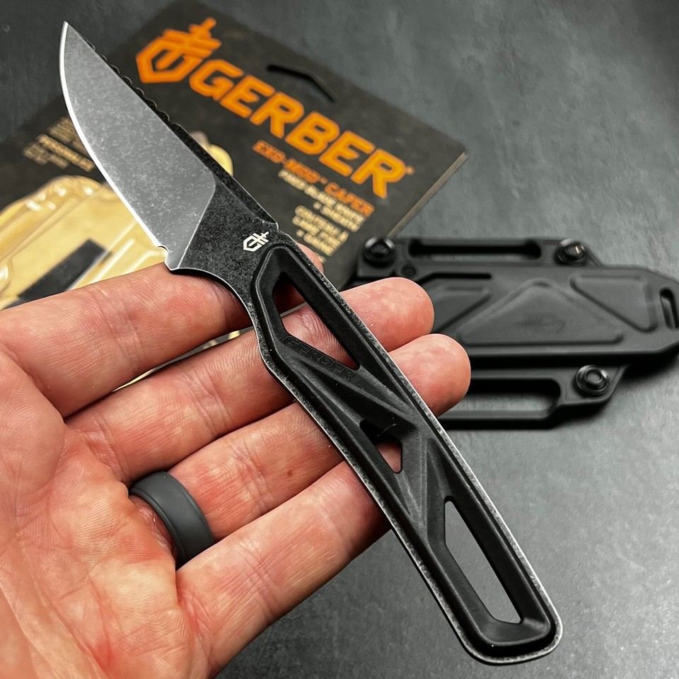 Gerber Black Stonewashed Tactical Exo-Mod Fixed Blade Caper Knife with ...