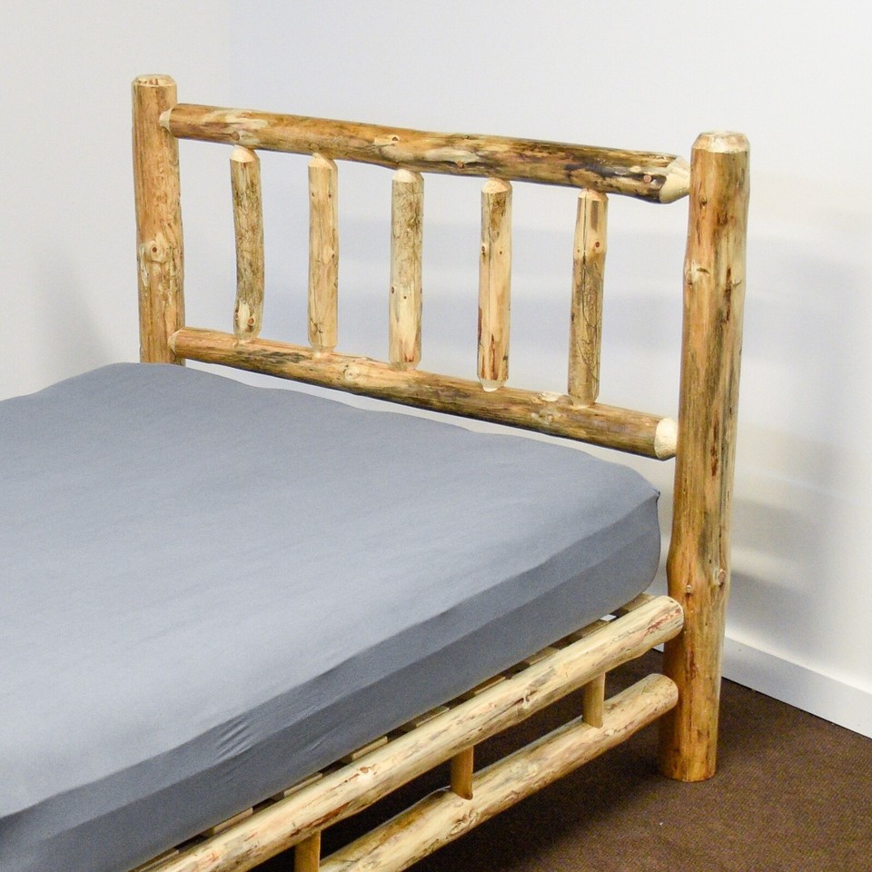 Log Platform Bed~Cali King~Northern Rustic Pine | Amish-Made | Double ...