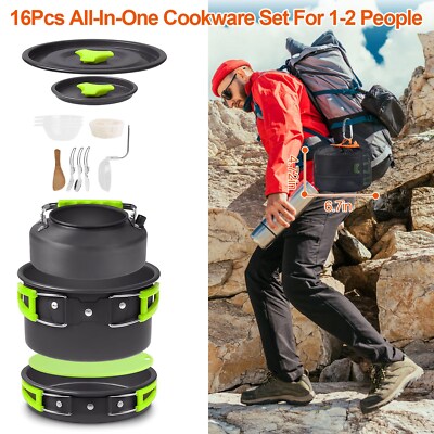 16Pcs Camping Cooking Ware Set Camping Stove Cookware Aluminum Pot Pan ...