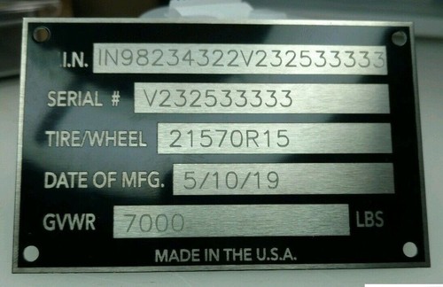 ENGRAVED 5 LINE TRAILER ID DATA PLATE NUMBER DATA TAG NAMEPLATE | eBay