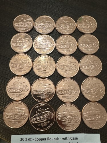 1 oz .999 Fine Copper Rounds with Case - Sherman Tank - Lot of 20 - Lot ...