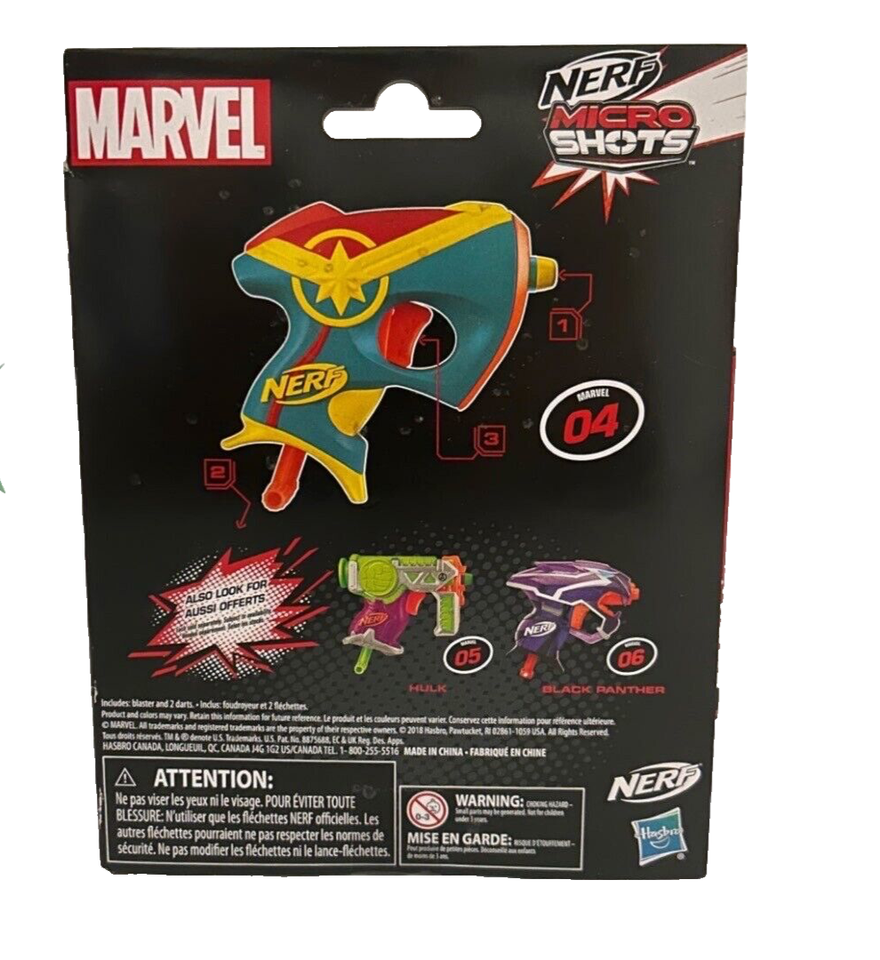 Nerf Gun Marvel Captain Marvel 04 Micro Shots Blaster Dart Hasbro 2 ...