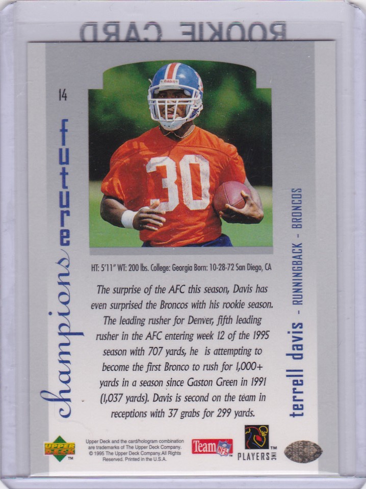 TERRELL DAVIS ROOKIE CARD 1995 Upper Deck SP Future Champions DENVER ...