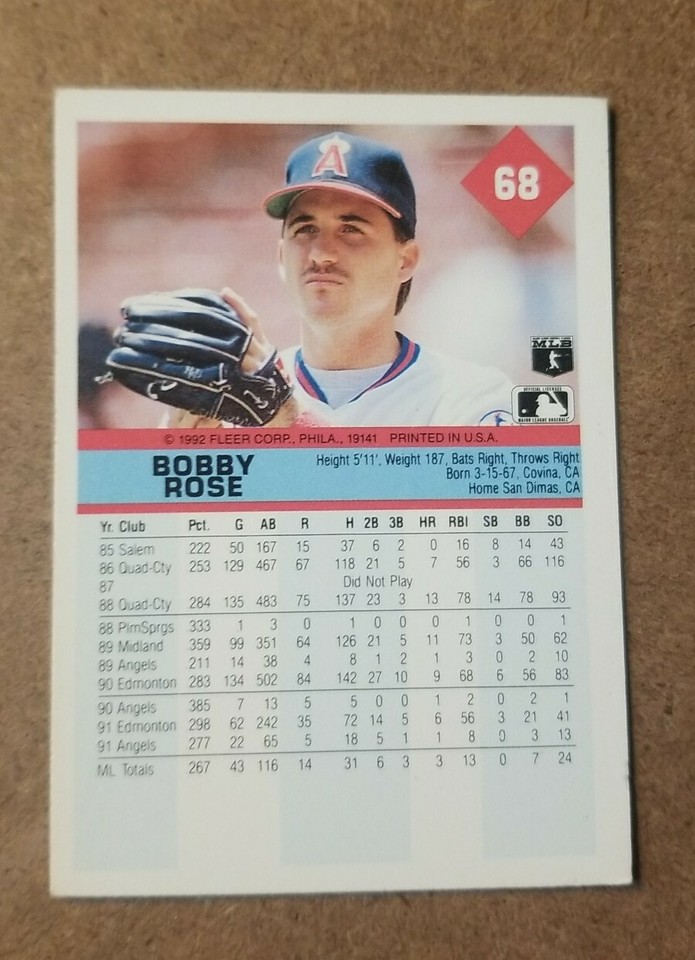 1992 Fleer Baseball #68 Bobby Rose - California Angels | eBay