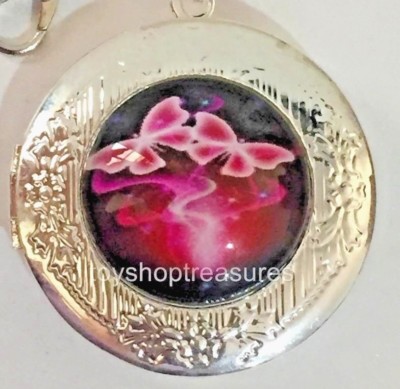 New Pink Butterflies Keepsake Locket Necklace - Silver colour | eBay ...