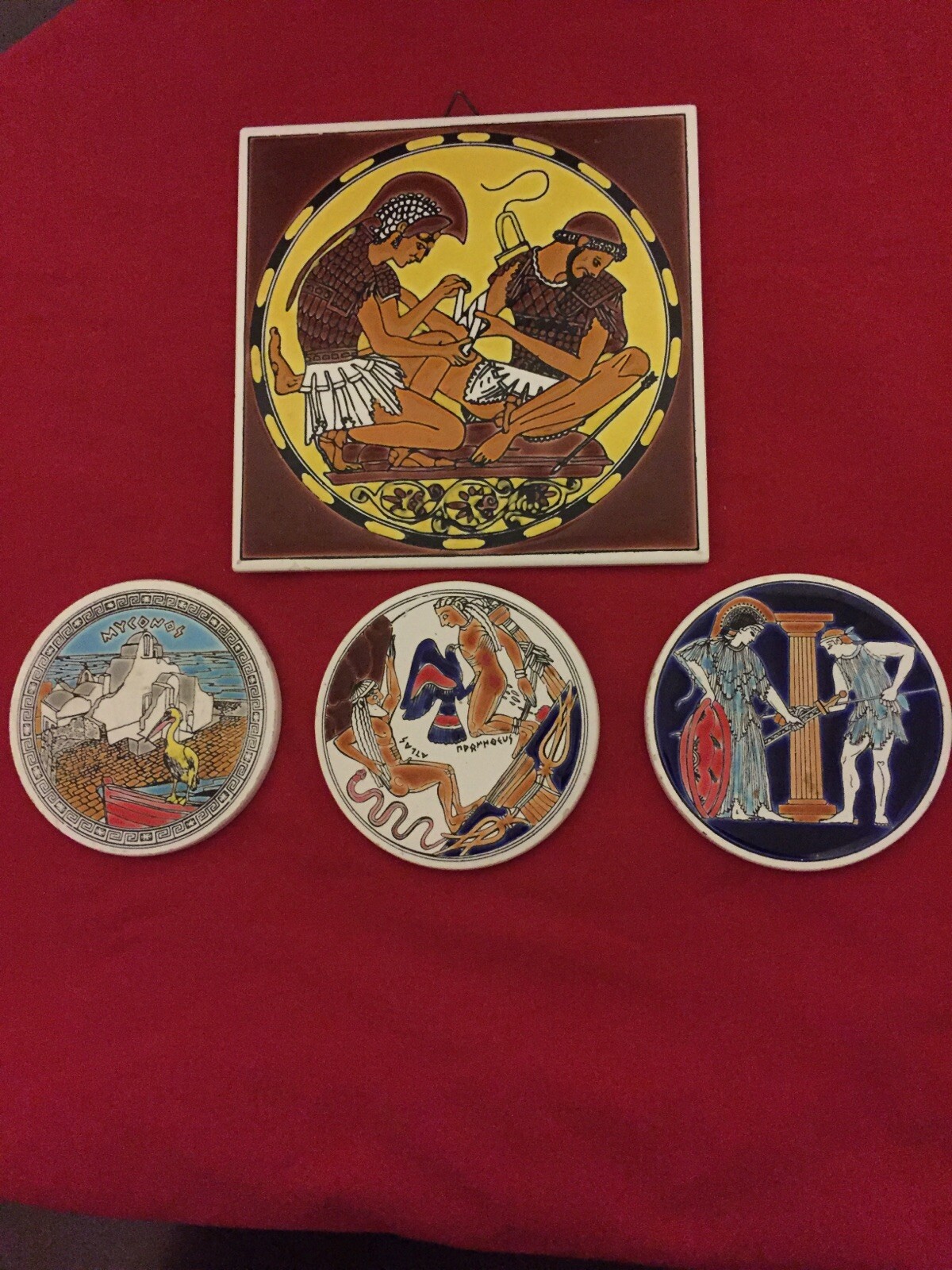 LOT 4 Vintage Greek Mythology Ceramic Tiles Coasters Greece Handmade ...