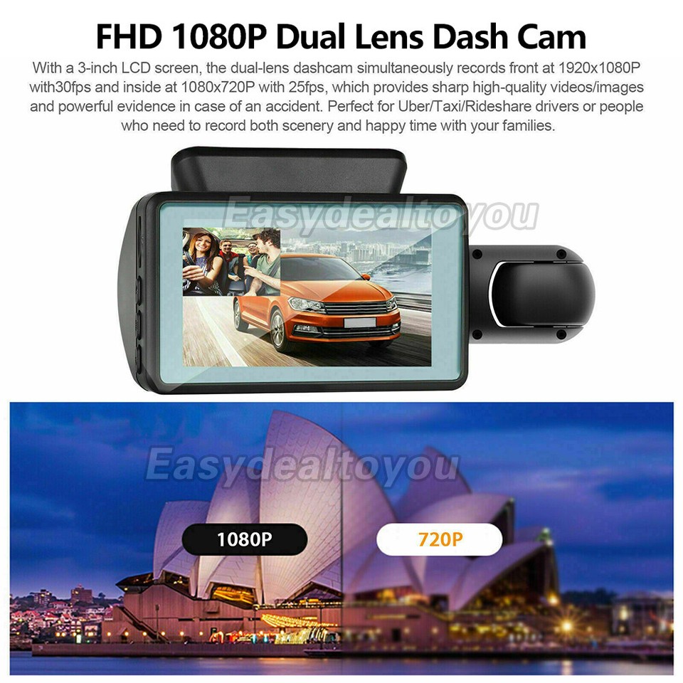 HD1080P Car DVR 3" Lens Dash Cam Front and Inside Video Recorder Camera ...
