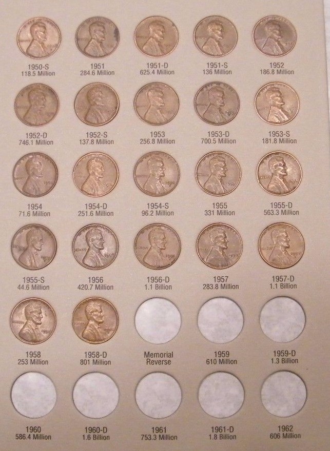 Complete Lincoln Wheat Penny Cent Collection Harris Album 1941 - 1958 P ...