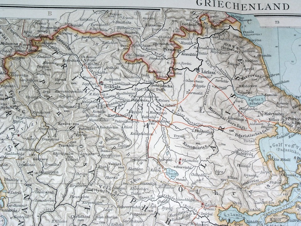 1898 ANTIQUE MAP OF KINGDOM OF GREECE PELOPONNESE ATTICA THESSALIA ...