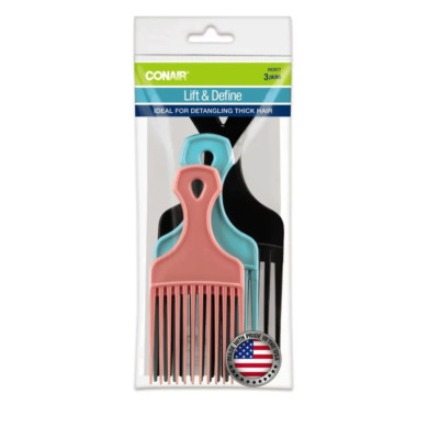 Conair Lift and Define Hair Pick Combs, Assorted Colors, 3 Pack | eBay