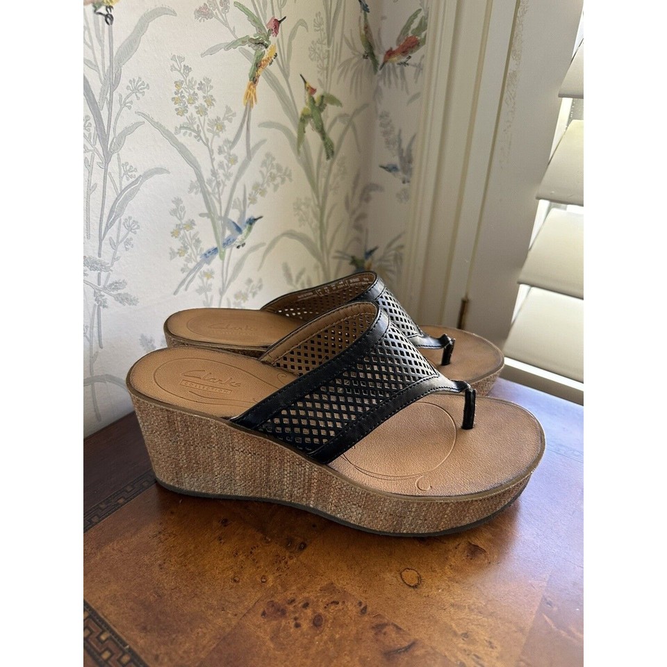 Clarks Collection Women’s 6.5 Avaleen Ocean Wedge Sandal Black 1712 | eBay