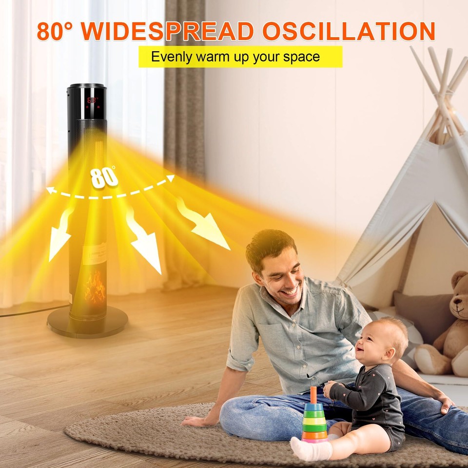 Space Heater w/ 3D Oscillating 1500W Electric Ceramic Tower Heater with Remote | eBay