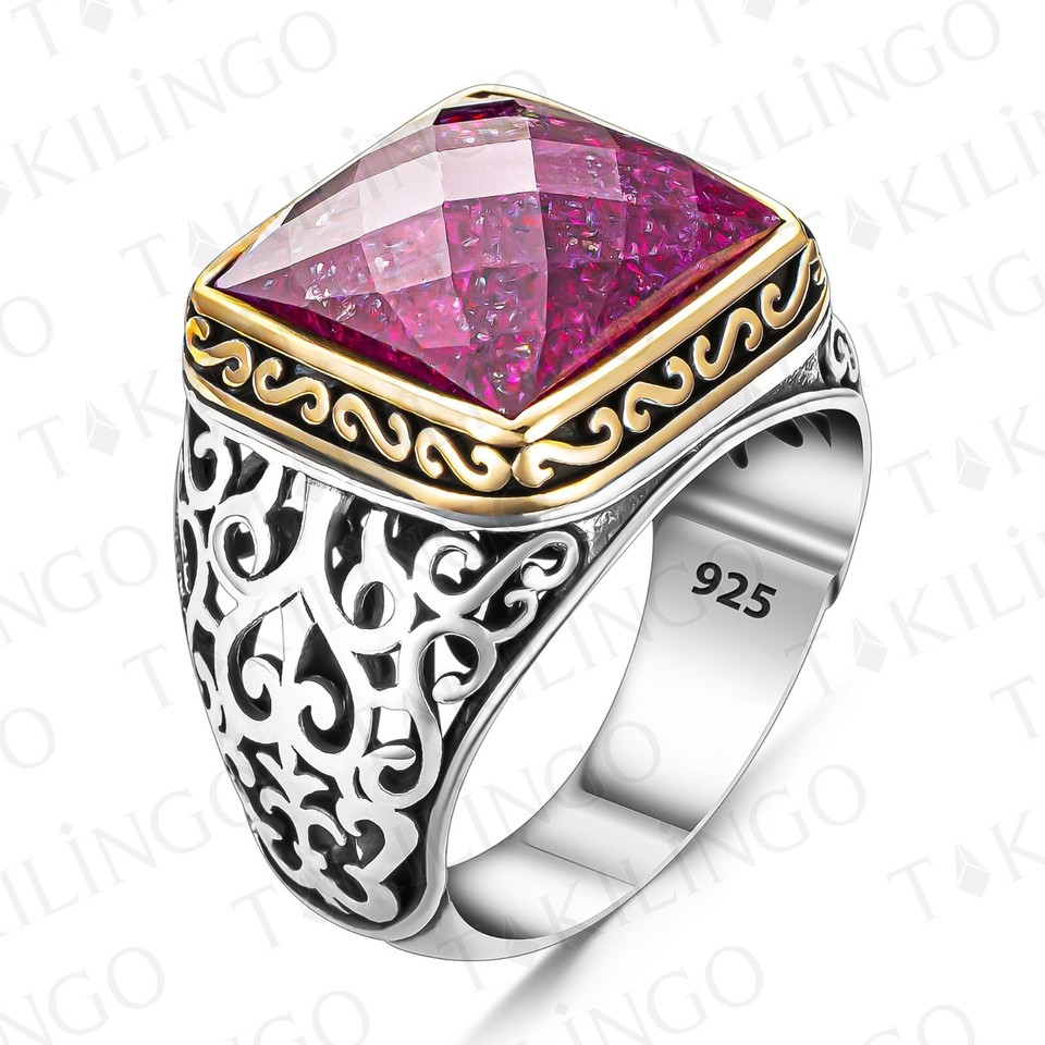 Men's 925 Sterling Silver Purple Sky Diamond Cut Gemstone Men's Ring | eBay