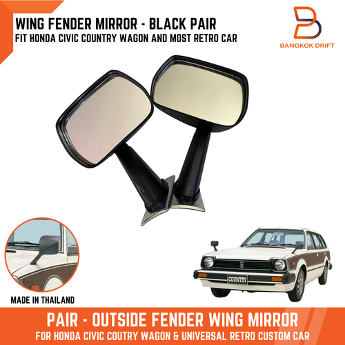 Black Wing Fender Side Mirrors For Honda Civic Country Wagon Retro ...