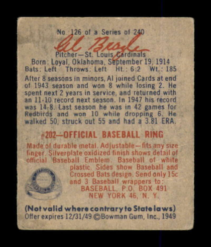 1949 Bowman #126 Al Brazle GVG RC Rookie Cardinals 552208 | eBay