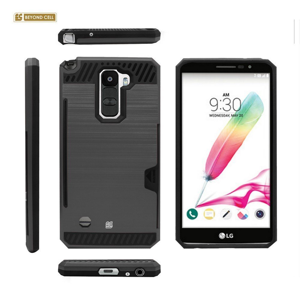 Brushed Metal Texture Case w/Card Holder Anti-Shock Cover for LG Stylo ...