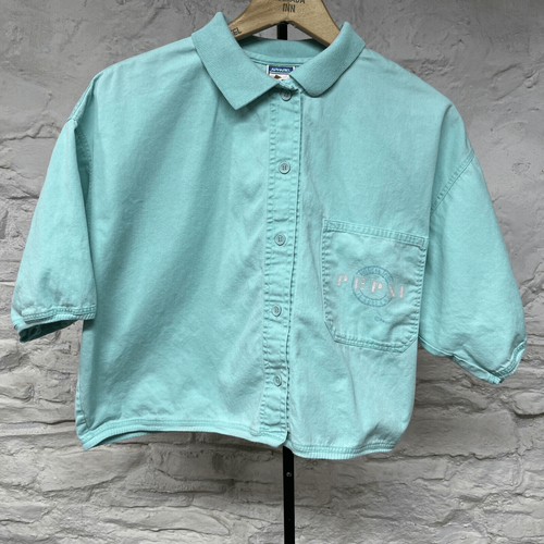 Pepsi Cropped Soda Boxy Shirt Button Up Turquoise Teal Blue Logo ...