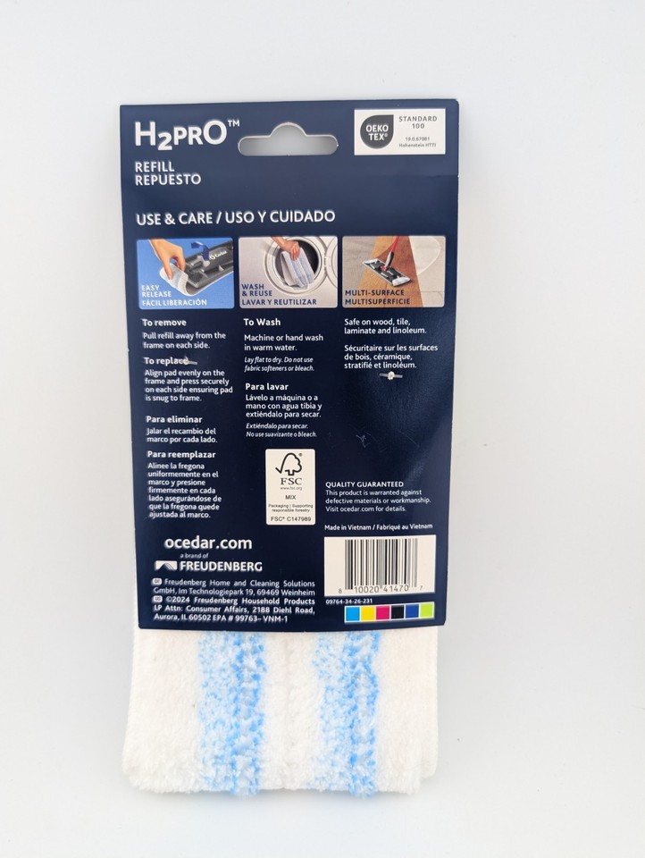 O-Cedar H2Pro Refill Mop Pad O Cedar H2 Pro Stubborn Dirt Washable | eBay