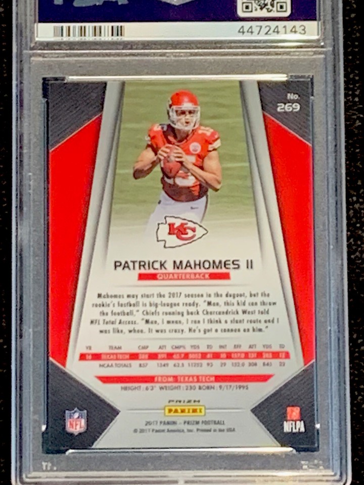 2017 PANINI PRIZM #269 PATRICK MAHOMES ROOKIE SILVER PRIZM GEM MINT PSA ...