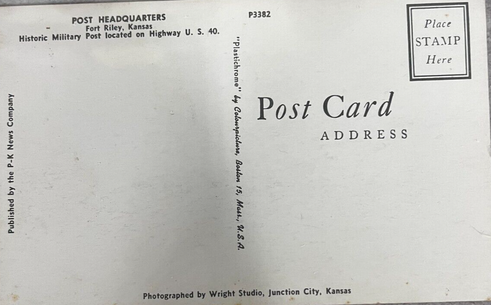 Old Kansas Postcard - Fort Riley - Post Headquarters | eBay