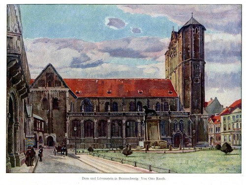 Cathedral and Lion monument in Braunschweig 1911 art print by Otto ...