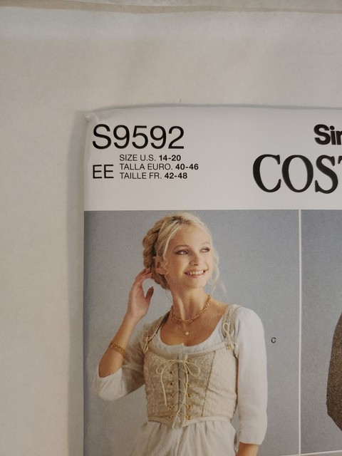 SIMPLICITY PATTERN 9592 CORSETS COSTUMES MISSES SIZES 14 16 18 20 UNCUT ...