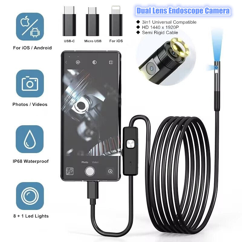 Dual Lens Endoscope Inspection Camera for iPhone 16/15/14/13/X Android ...