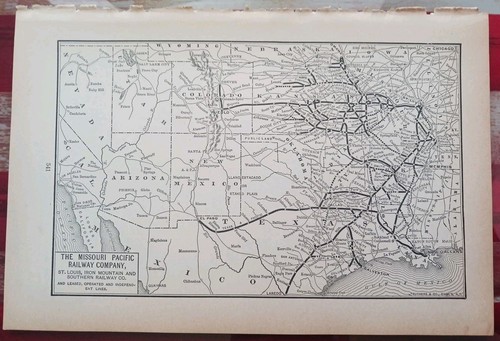 ~1895 Train Route Map MISSOURI PACIFIC RAILWAY All Lines Railroad ...