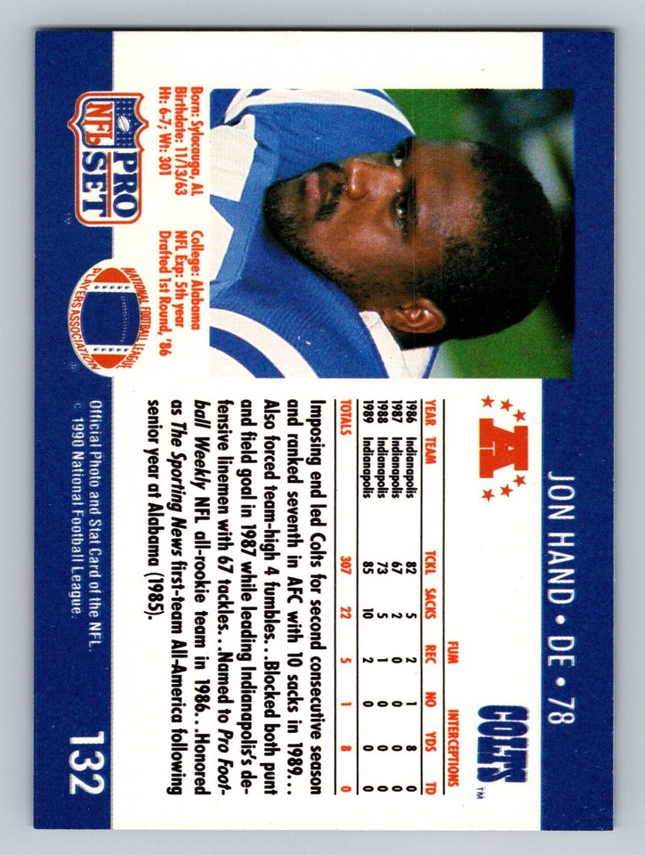 1990 Pro Set #132 Jon Hand | eBay