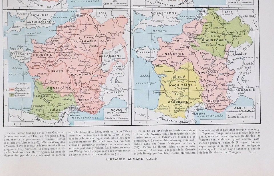 HISTORICAL MAP FRANCE FRENCH MONARCHY CHLOTHAR DAGOBERT TREATY OF ...