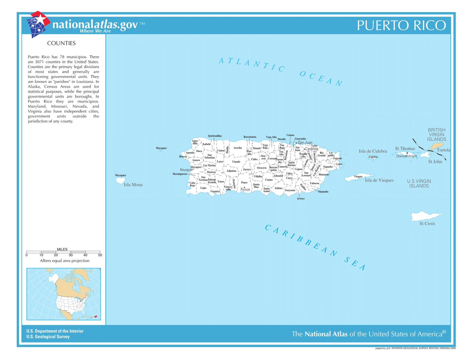 Puerto Rico Counties w/Cities Laminated Wall Map | eBay