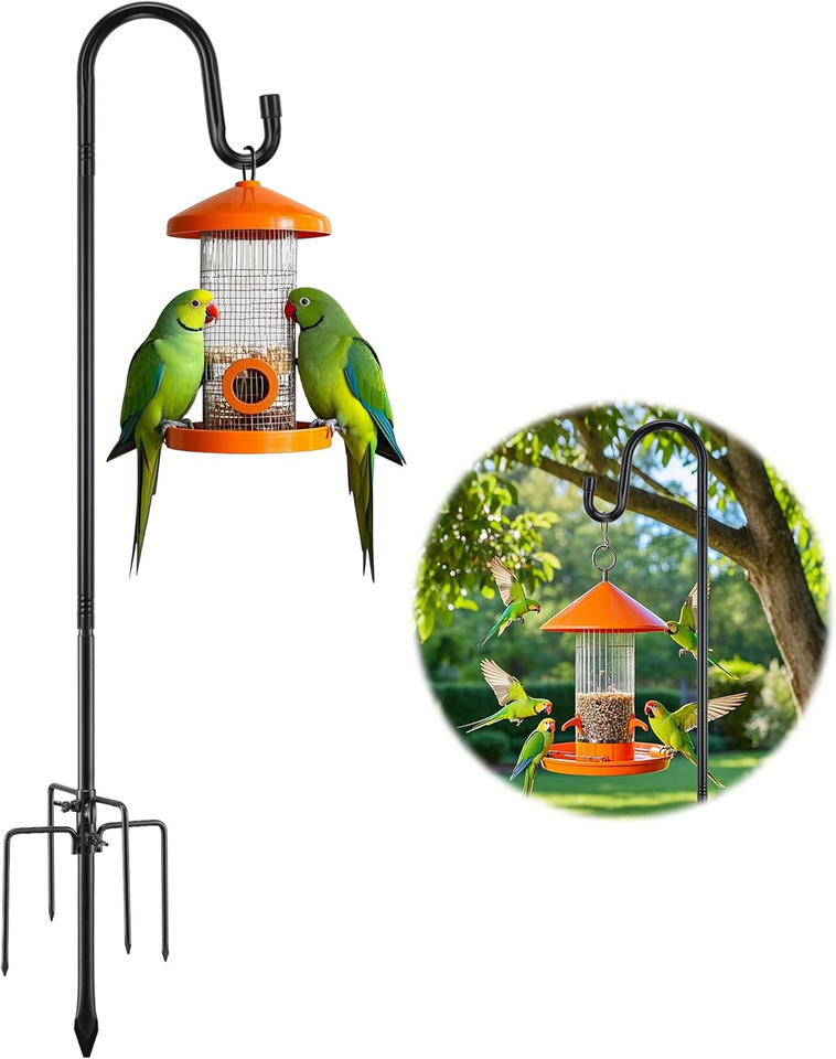 Shepherd Hooks for Outdoor, 46" Bird Feeder Pole with 5 Prong Base ...