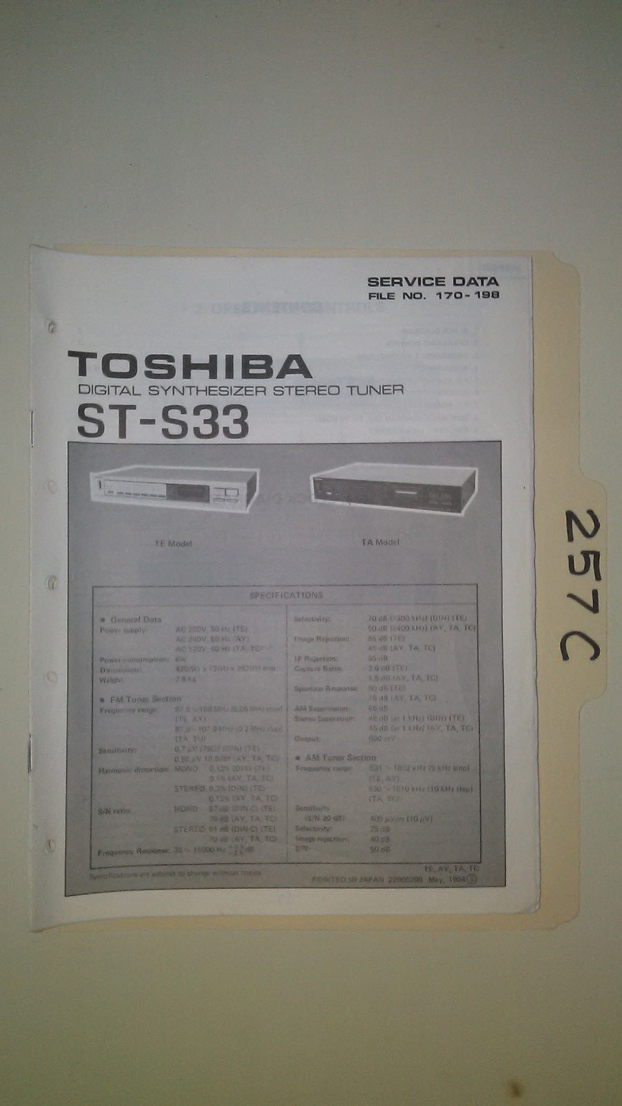 Toshiba st-s33 service manual original repair book stereo tuner radio ...