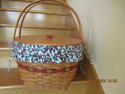 Longaberger Sleigh Bell Basket Set & Lid Red Christmas big! *shipping ...