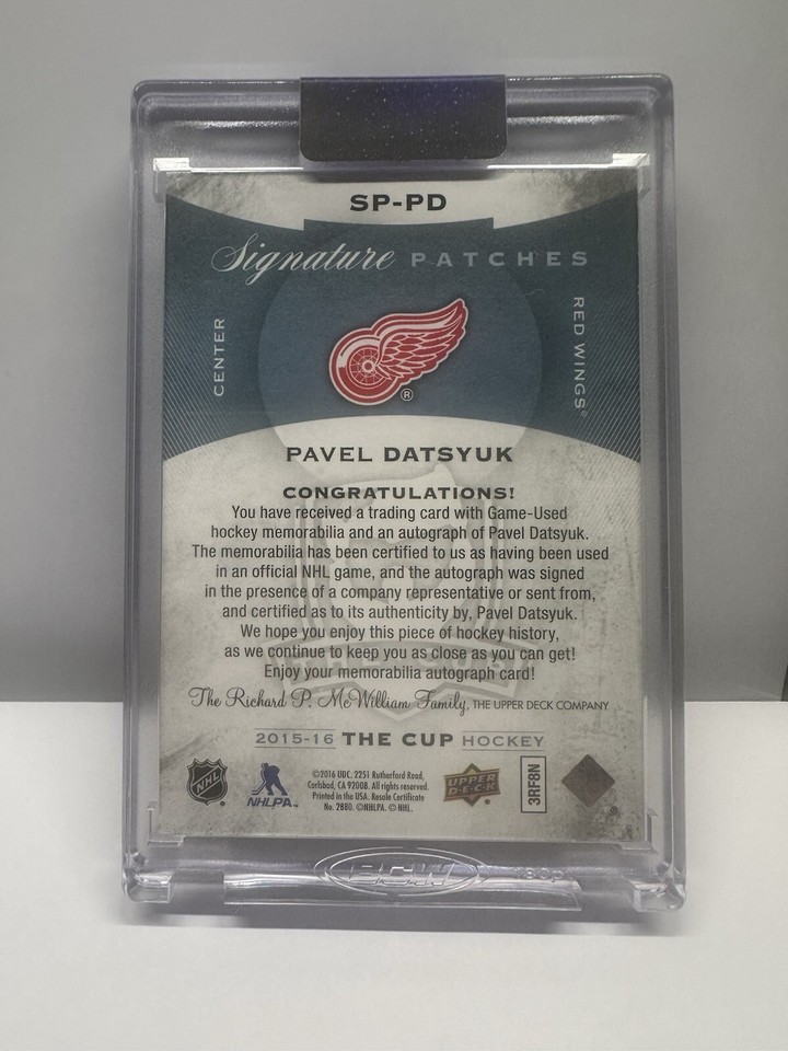 2015-16 The Cup Pavel Datsyuk Signature Patches /99 - Red Wings Auto | eBay