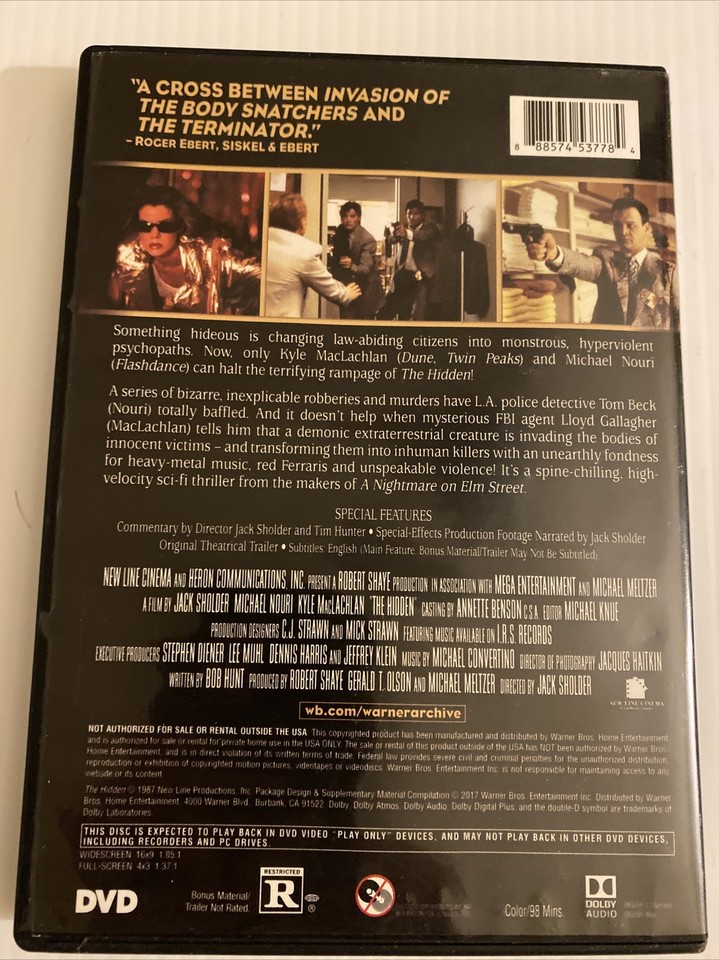The Hidden [Like New DVD] Full Frame, Mono Sound, Subtitled, Ac-3/Dolby ...