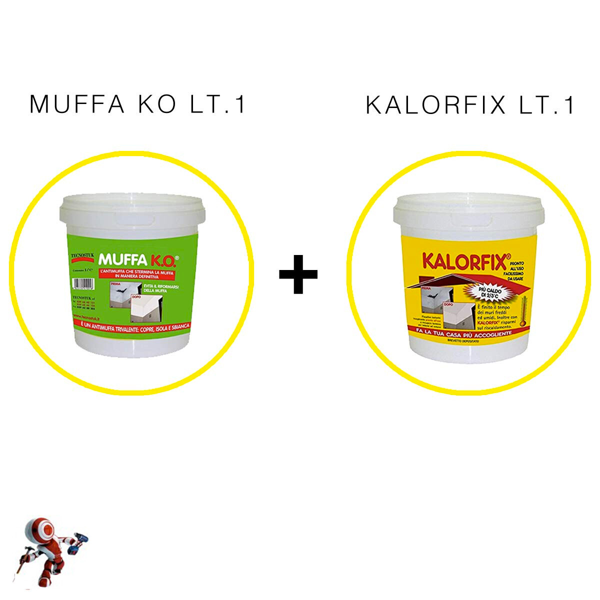 KIT ANTIMUFFA MUFFA KO 1 LITRO + KALORFIX 1 LITRO TECNOSTUK + PENNELLO ...