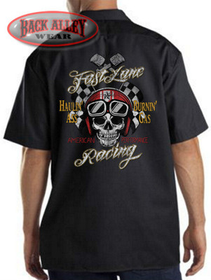 FAST LANE RACING Skull Mechanics Work Shirt ~ Haulin' Ass, Burnin' Gas ...