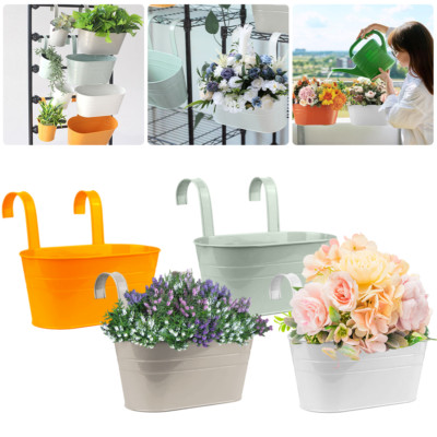 4 Pack Hanging Planter Plant Pots Trough Garden Fence Balcony Railing ...