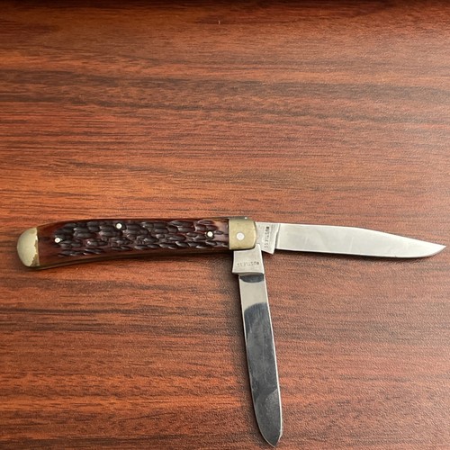 VINTAGE GERMAN EYE BRAND CARL SCHLIEPER JUMBO RED BONE STOCKMAN KNIFE 5 ...