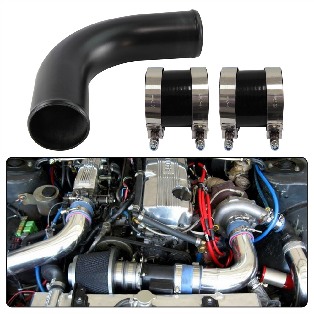 90 degree 63mm 2.5" Aluminum Turbo Intercooler Tube Pipe+Silicon Hose ...