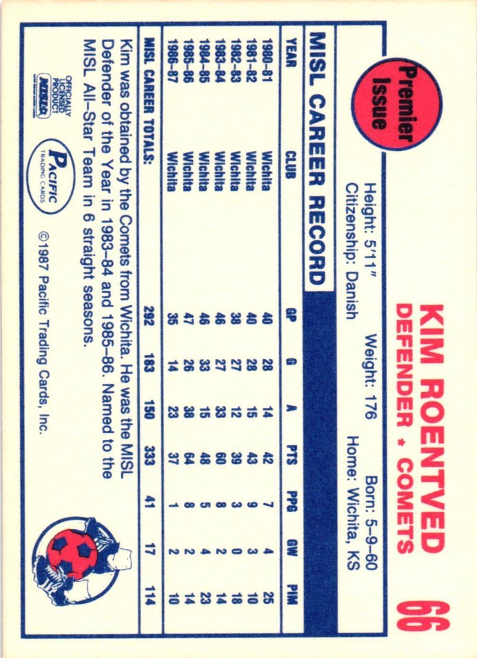 1987-88 Pacific MISL #66 Kim Roentved | eBay