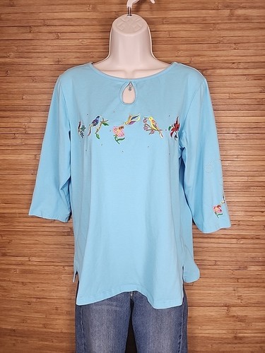 Women's Quacker Factory Embroidered Birds w/ Rhinestones Top Size ...