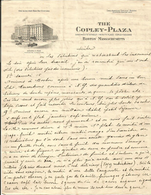 USA,Boston (Massachusetts) 2 Lettres 1918 + Message.Hotel The Copley ...