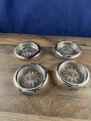 Vintage Leonard Coaster Set Italy glass Silverplate Starburst Mid ...